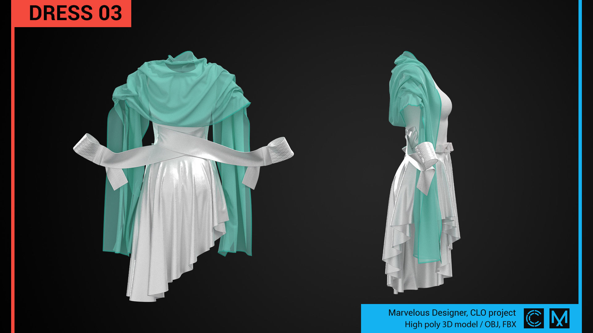 Dress 03 Marvelous Designer CLO project 3D model | CGTrader