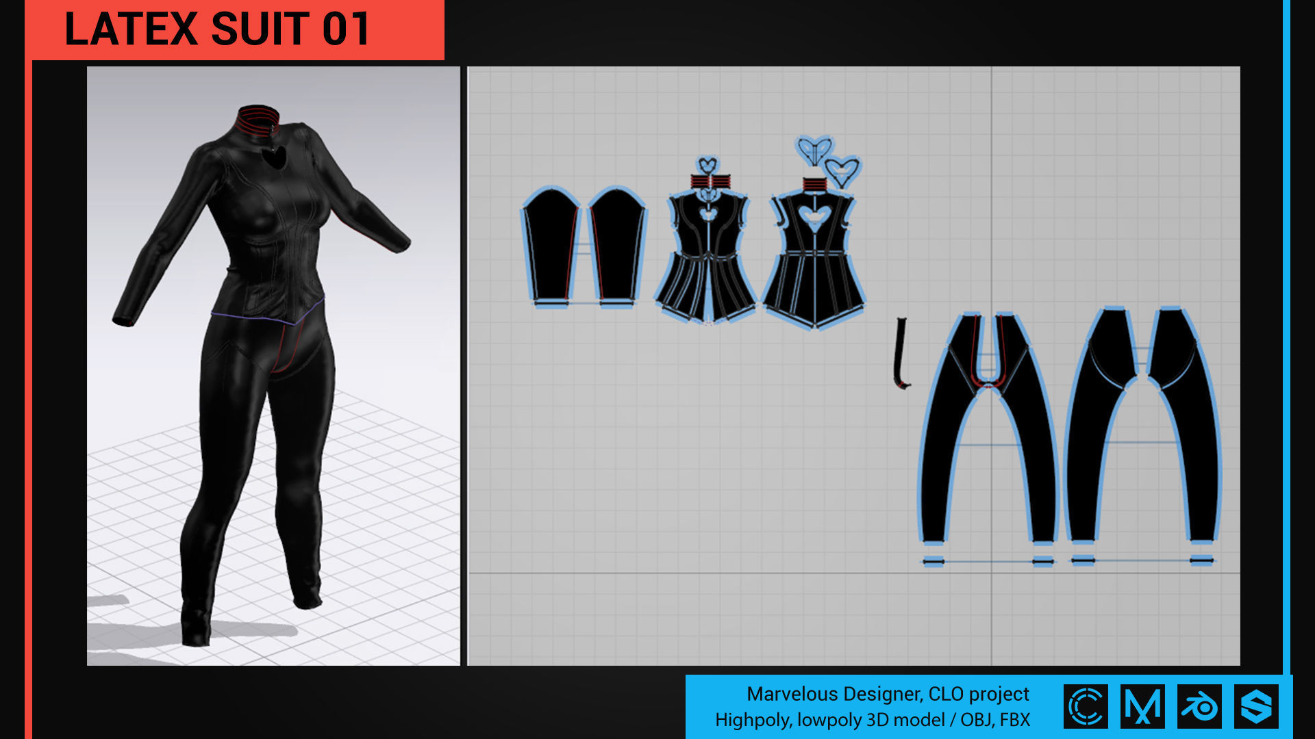 3D model Latex suit 01 Marvelous Designer CLO project VR / AR / low ...