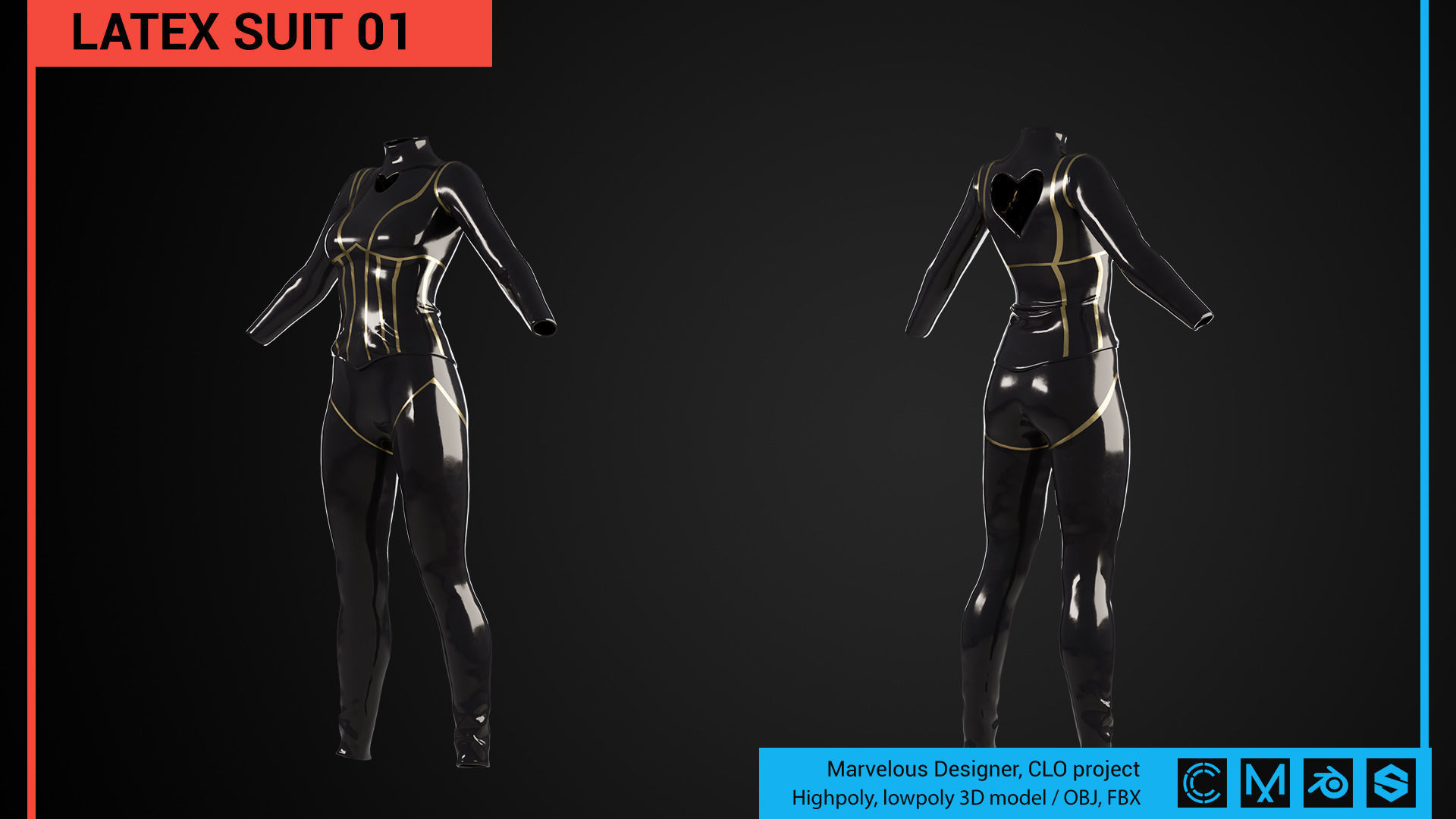 3D model Latex suit 01 Marvelous Designer CLO project VR / AR / low ...