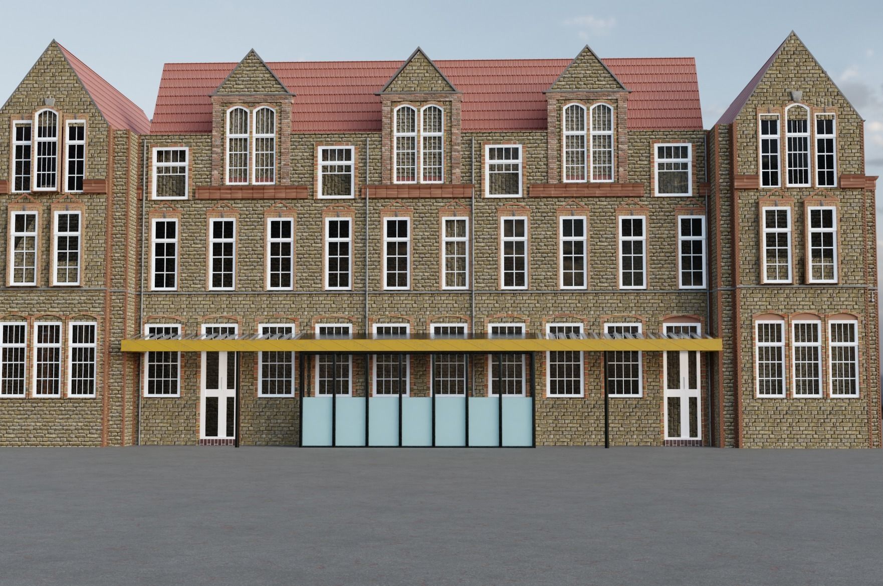 School brick building 3D model | CGTrader