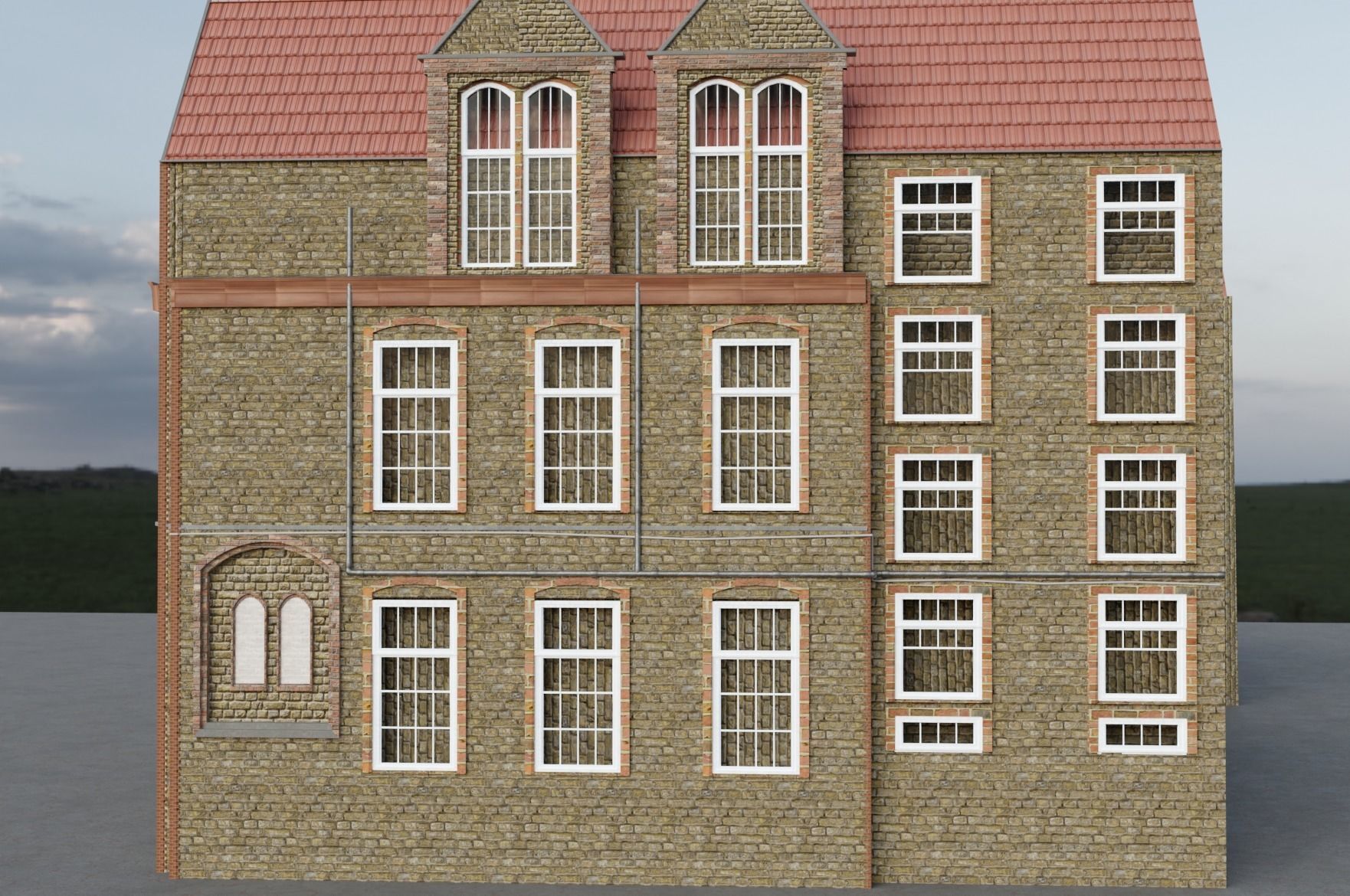 School brick building 3D model | CGTrader