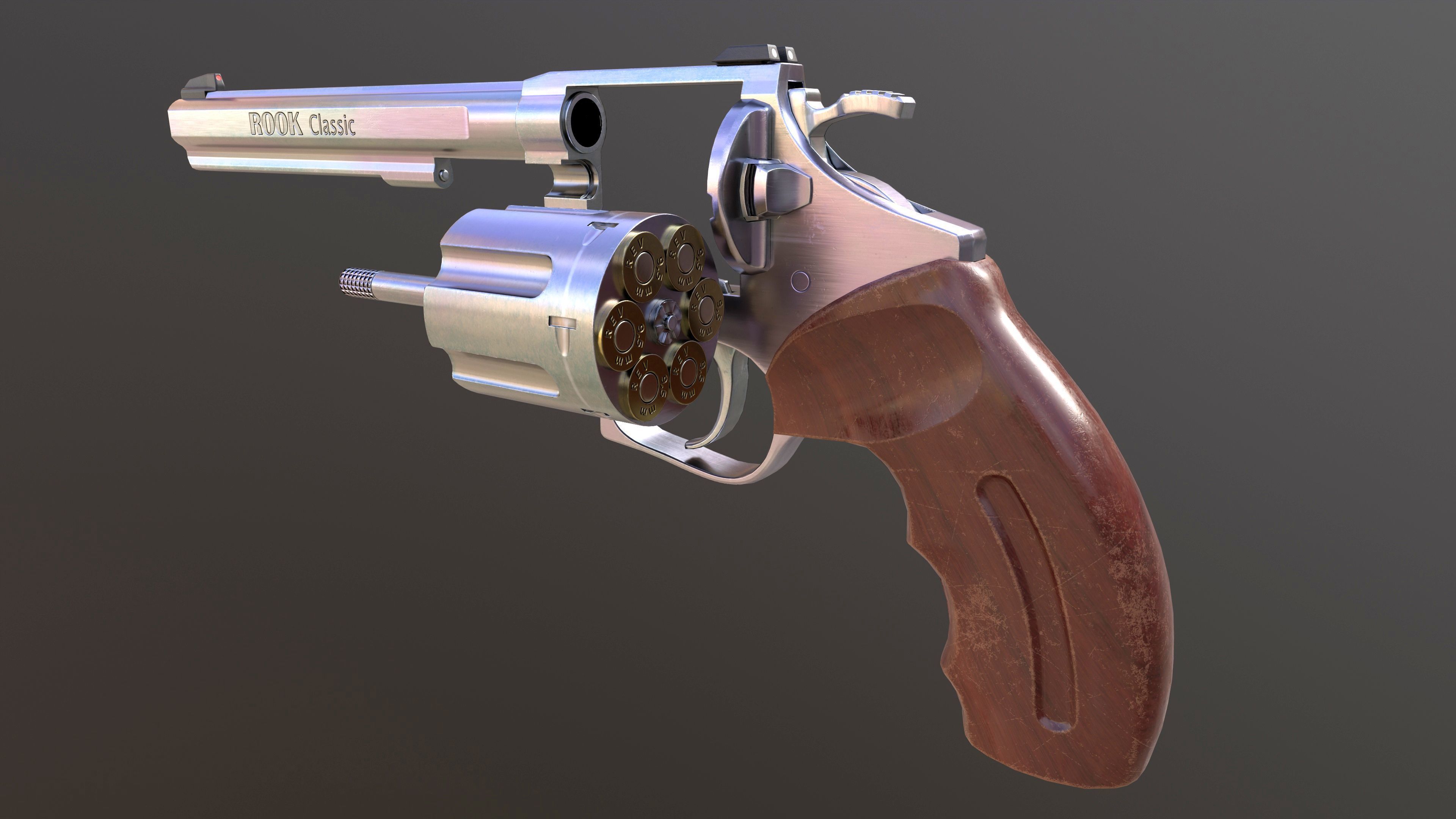 3D model Rook Classic Revolver Stainless with Bandolier and Speedloader ...