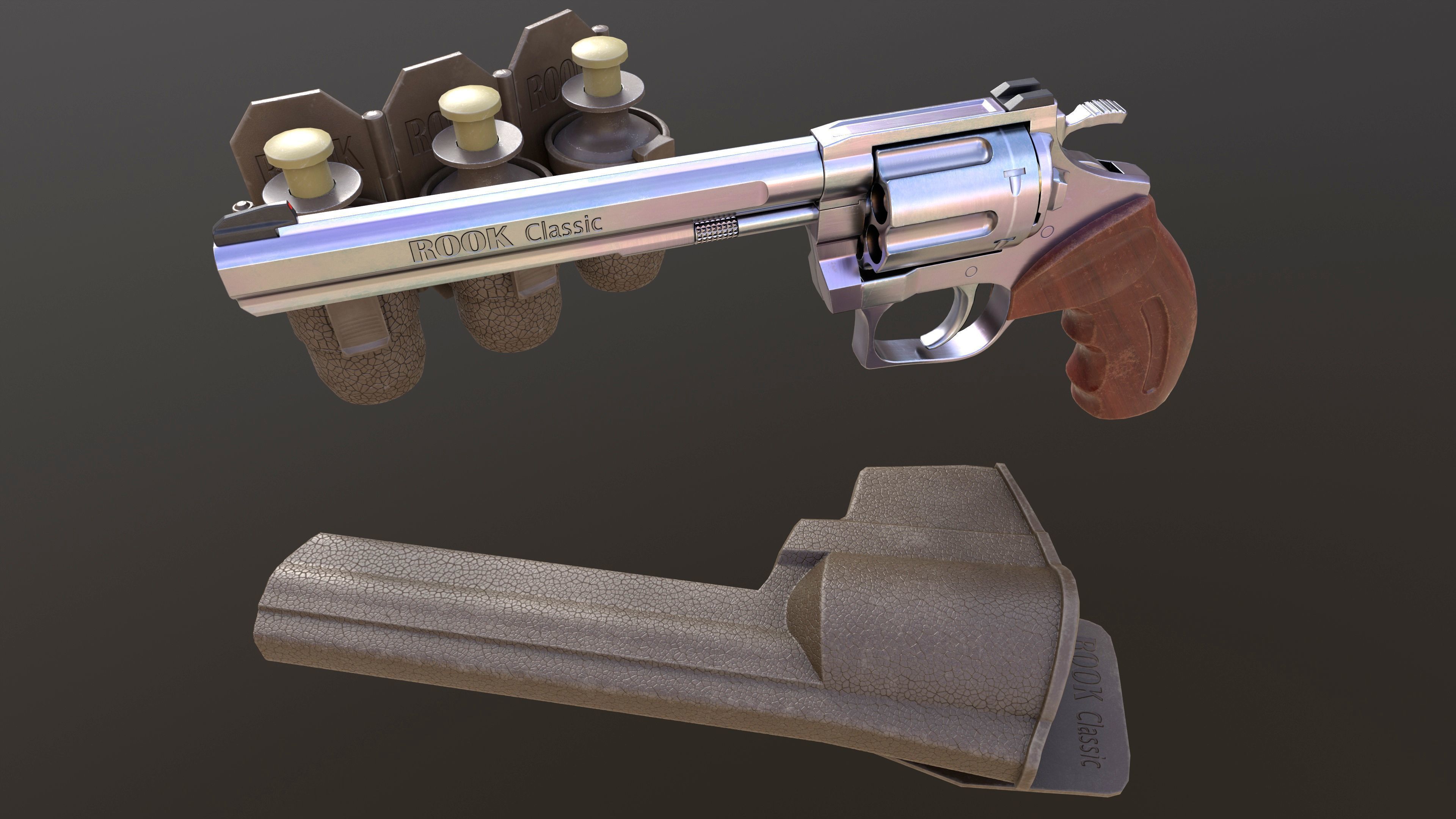 3D model Rook Classic Revolver Stainless with Bandolier and Speedloader ...
