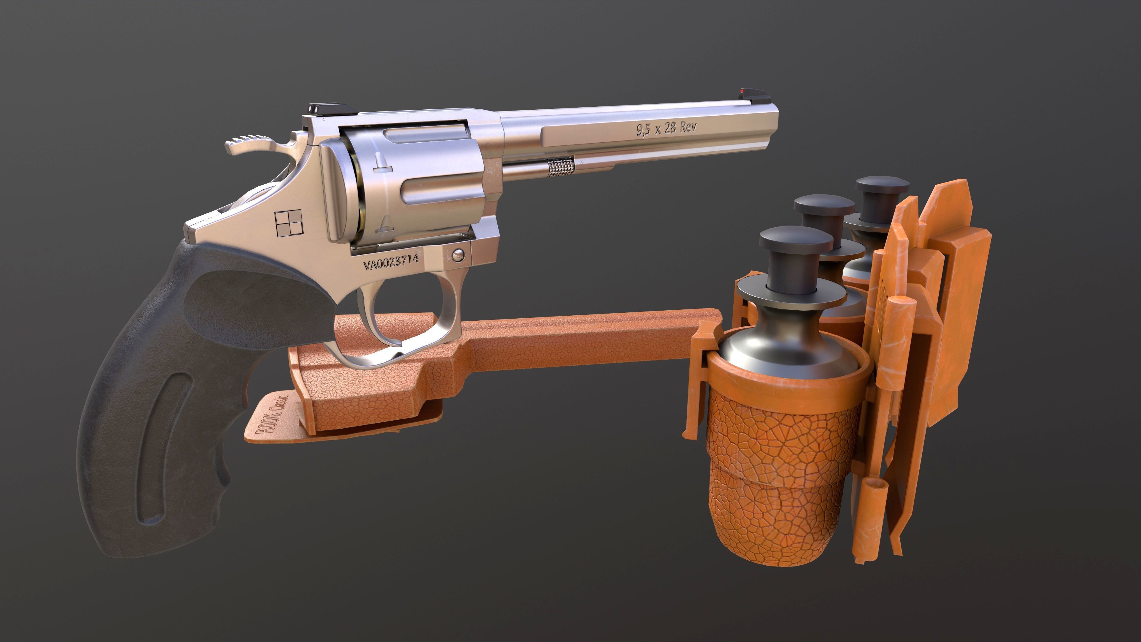 3D model Rook Classic Revolver Nickel with Bandolier and Speedloader VR ...