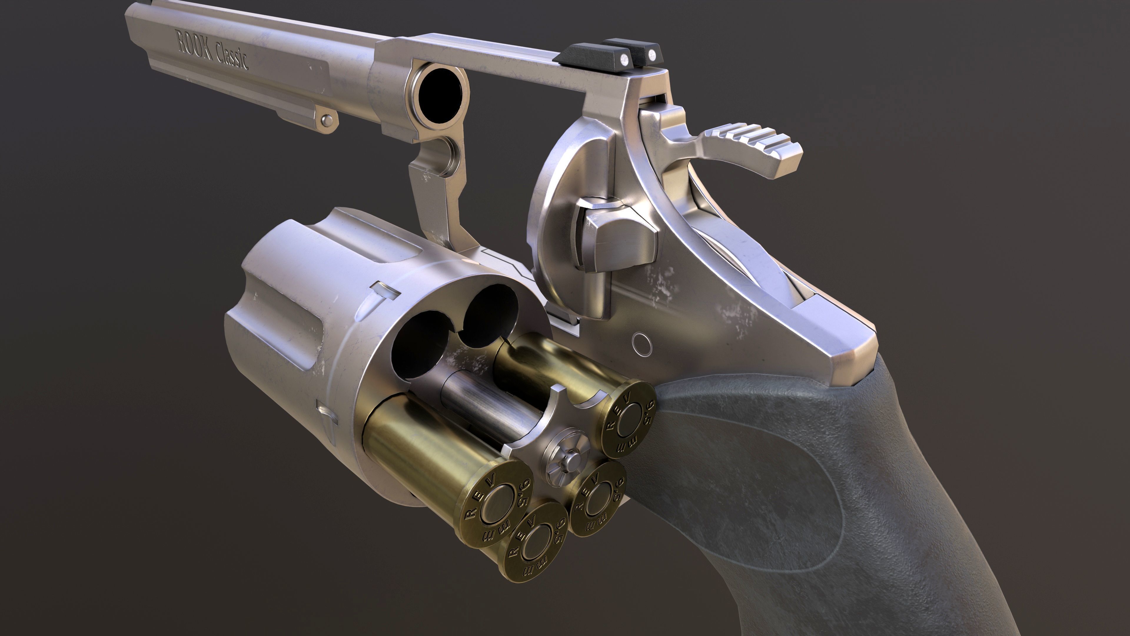 3D model Rook Classic Revolver Nickel with Bandolier and Speedloader VR ...