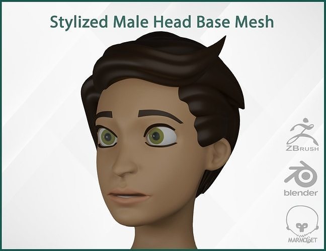 3D model Male Head Stylized Base mesh with Hair in blender curve VR ...