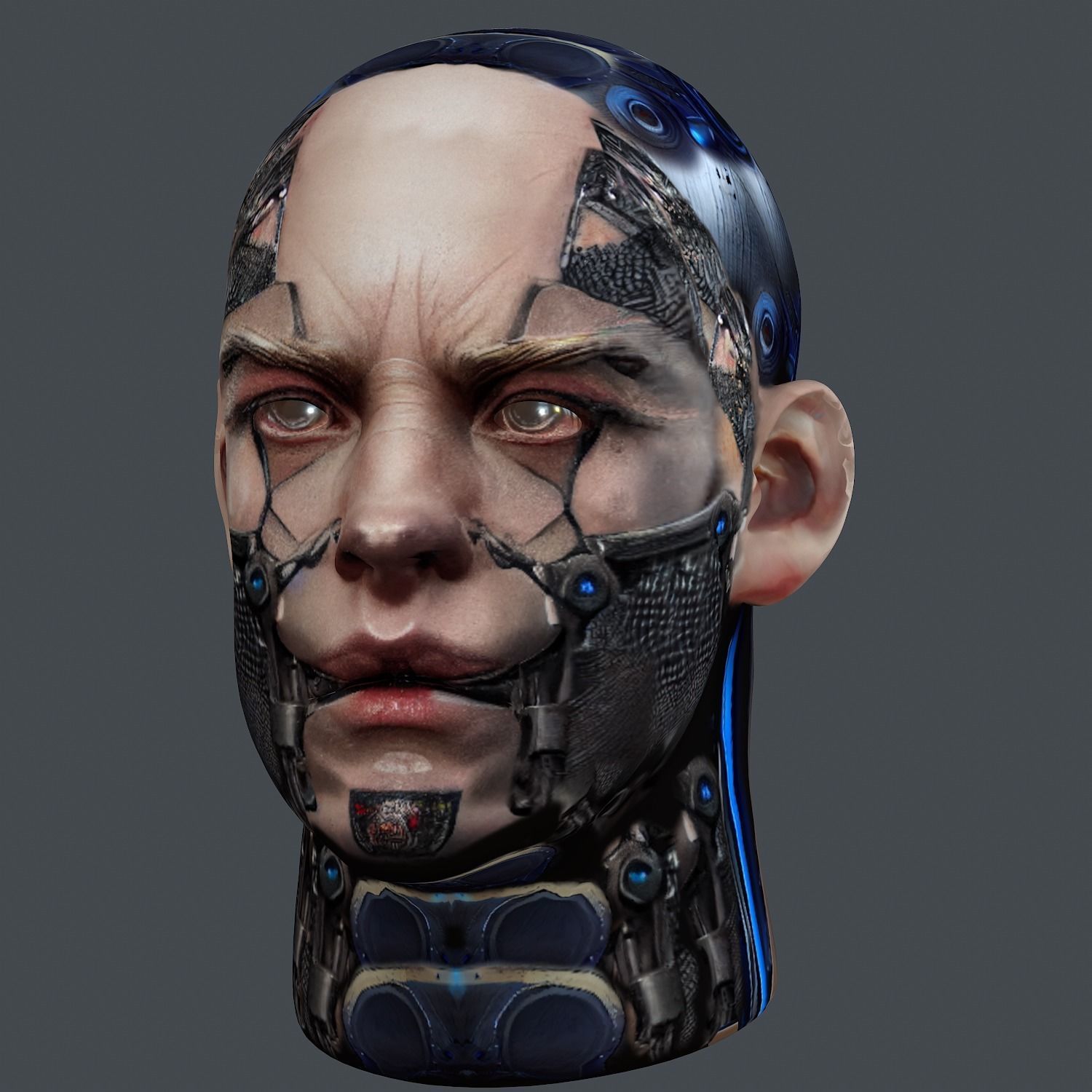 3D model Realistic White Male Head Cyborg 3D model Game Ready Low-poly ...