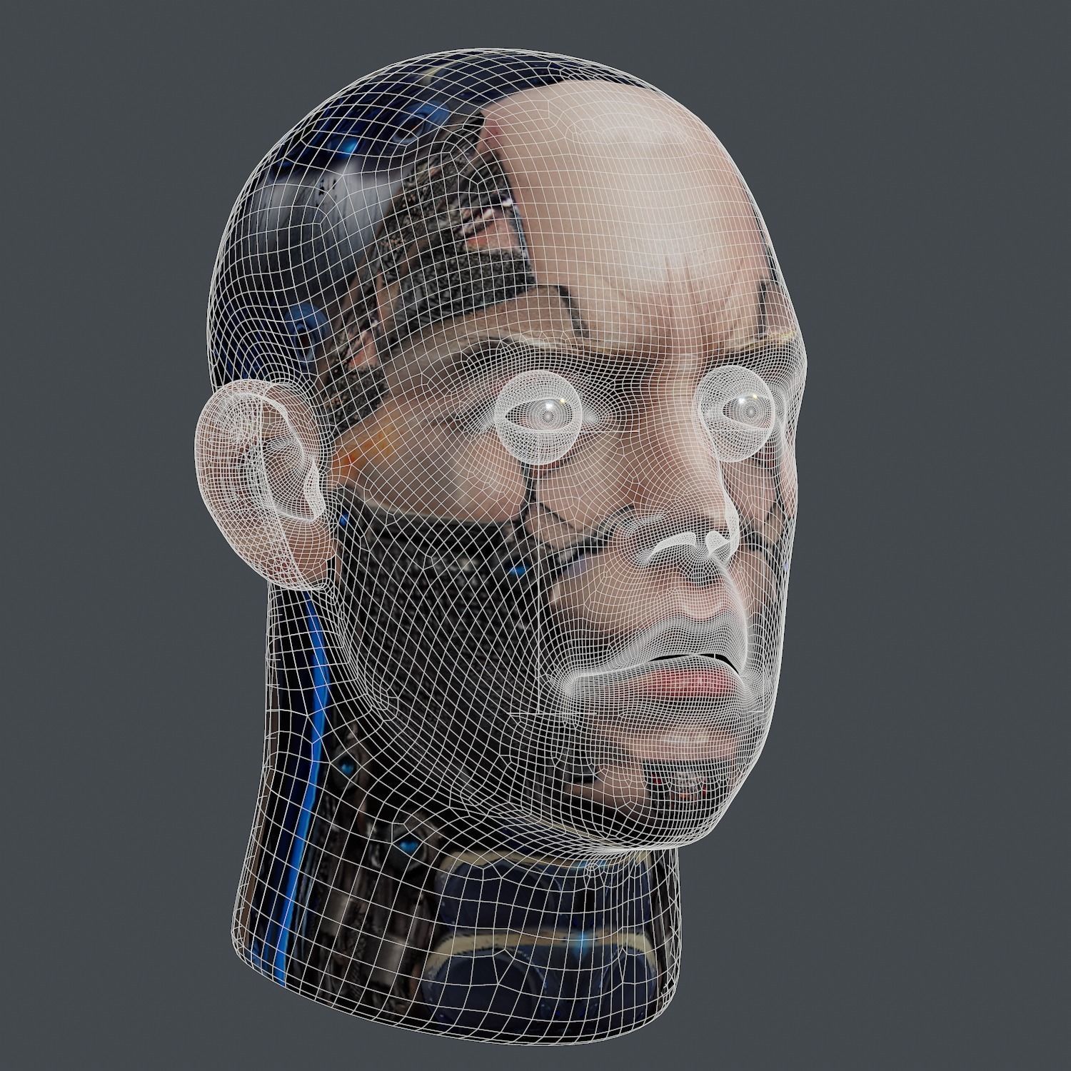 3D model Realistic White Male Head Cyborg 3D model Game Ready Low-poly ...