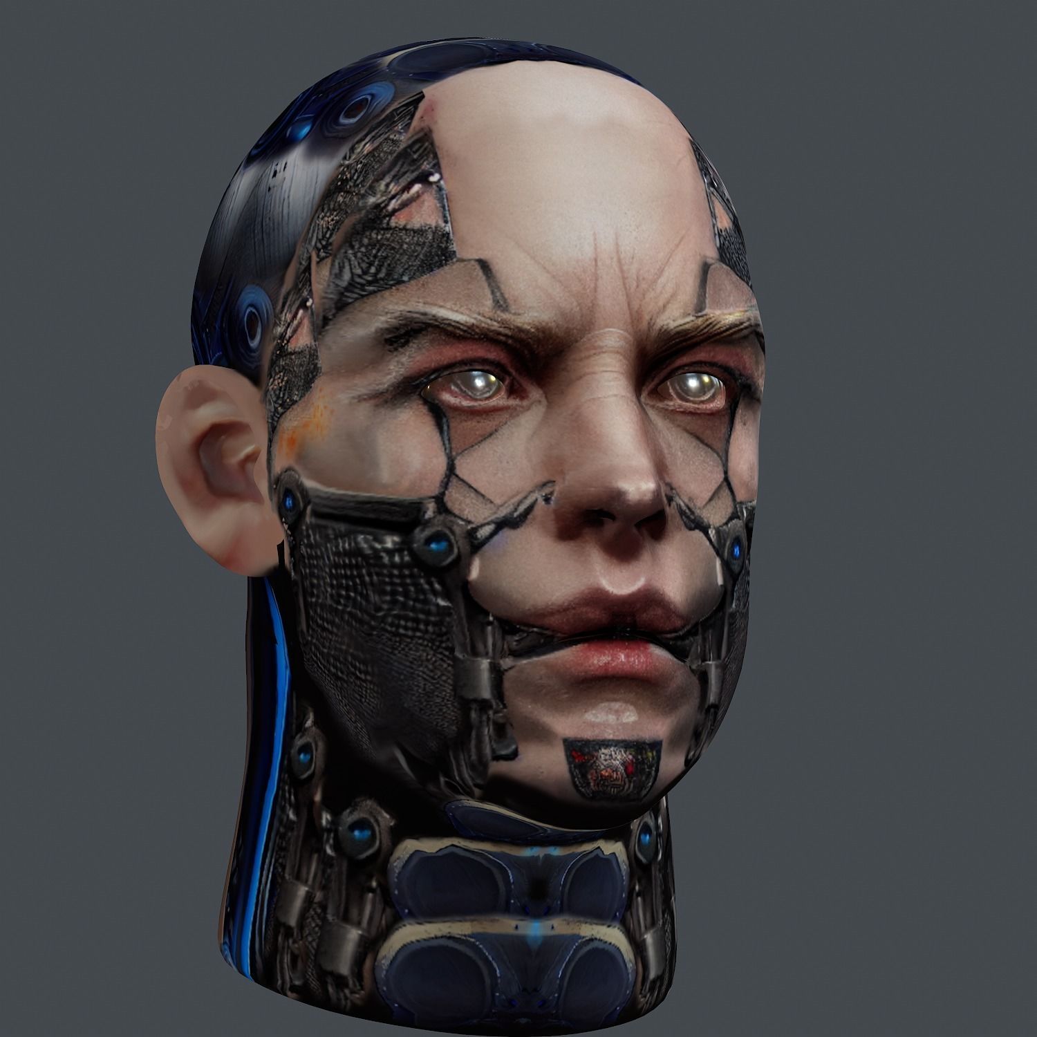 3D model Realistic White Male Head Cyborg 3D model Game Ready Low-poly ...