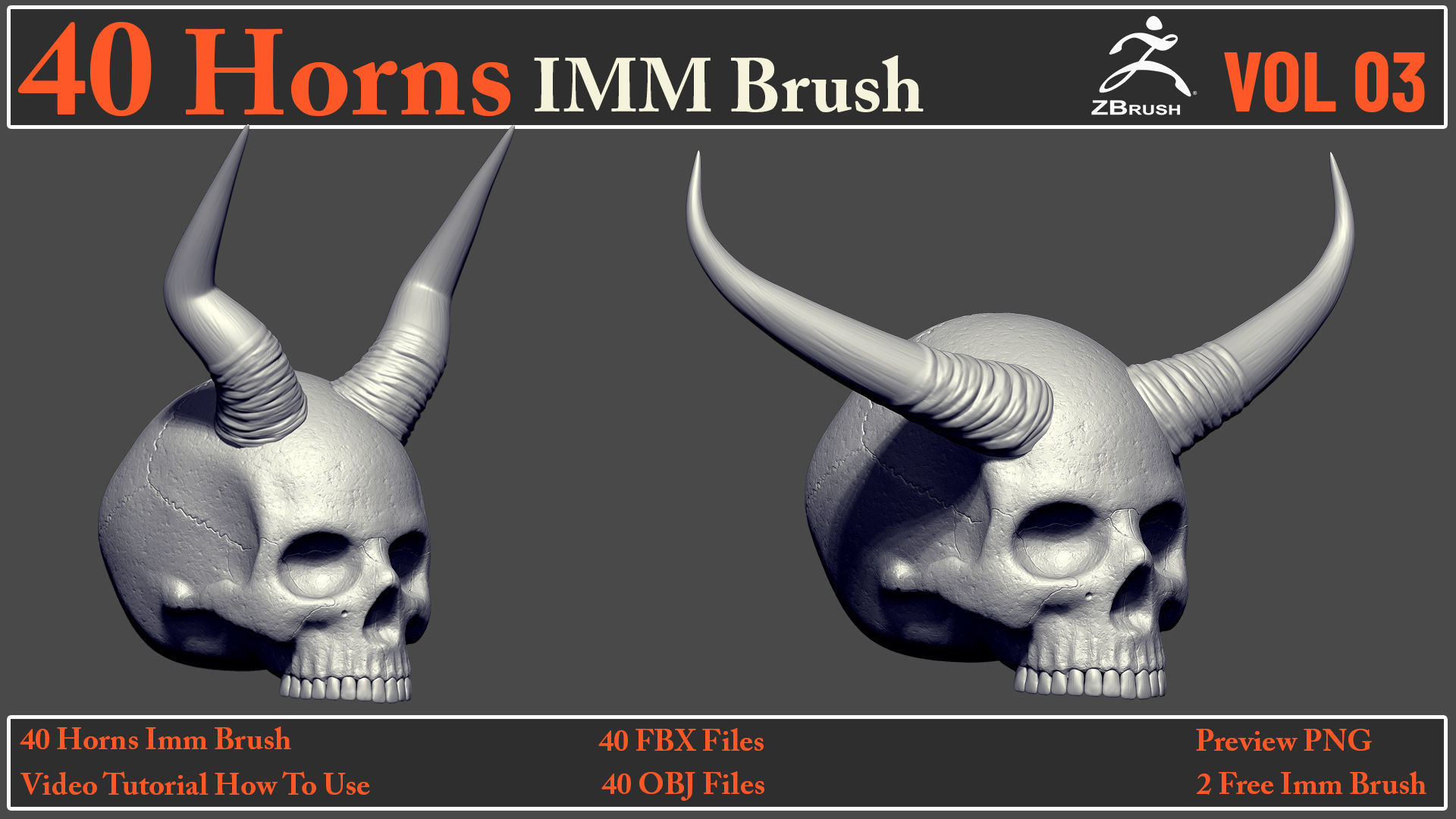 40 Horns IMM Brush - 40 FBX OBJ Files - Video How To Use 3D model ...