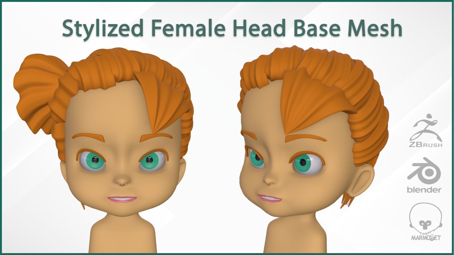 3d Model Female Head Stylized Base Mesh With Hair In Blender Curve Vr Ar Low Poly Cgtrader 