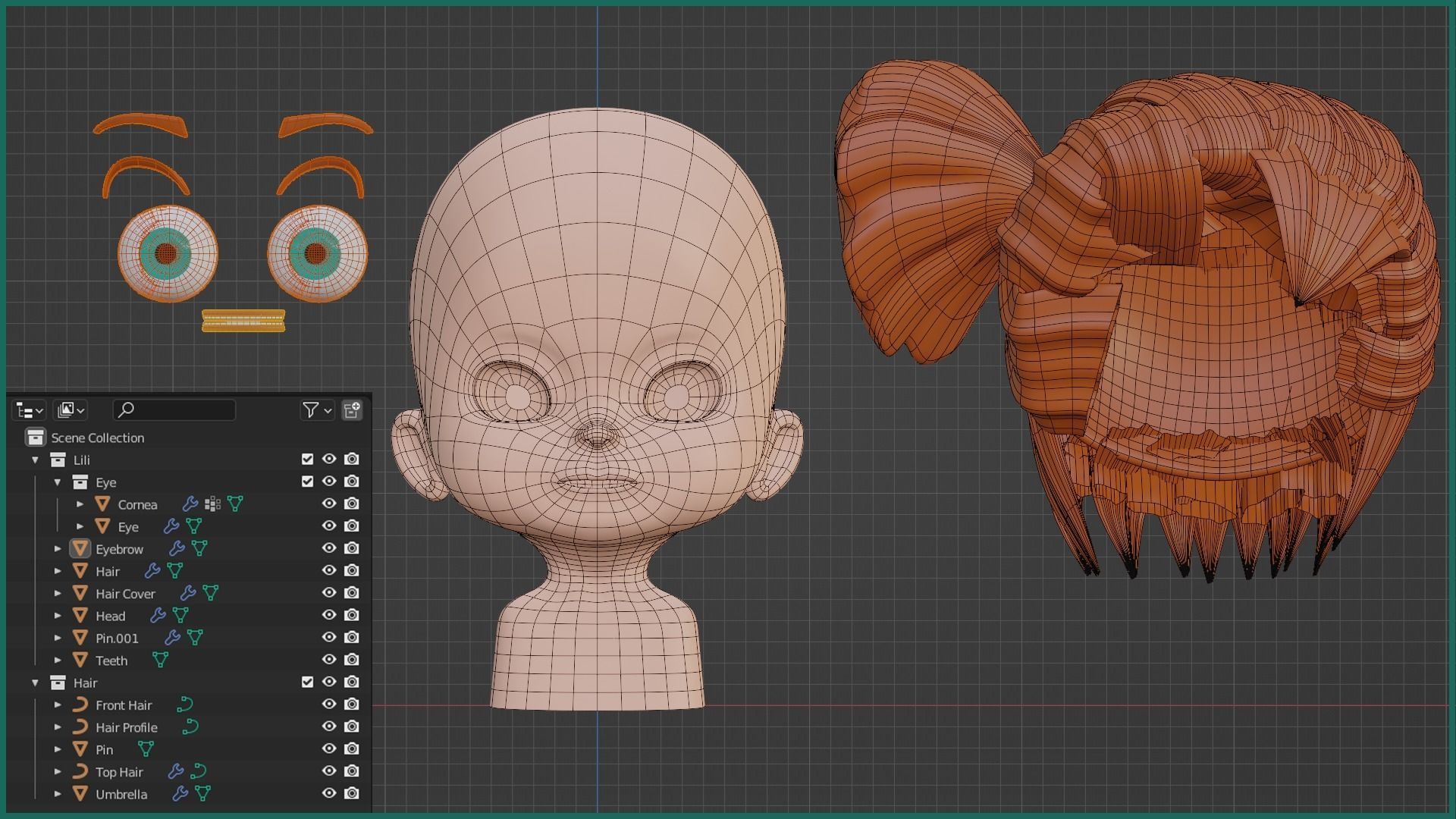 3D model Female Head Stylized Base mesh with Hair in blender Curve VR / AR / low-poly | CGTrader