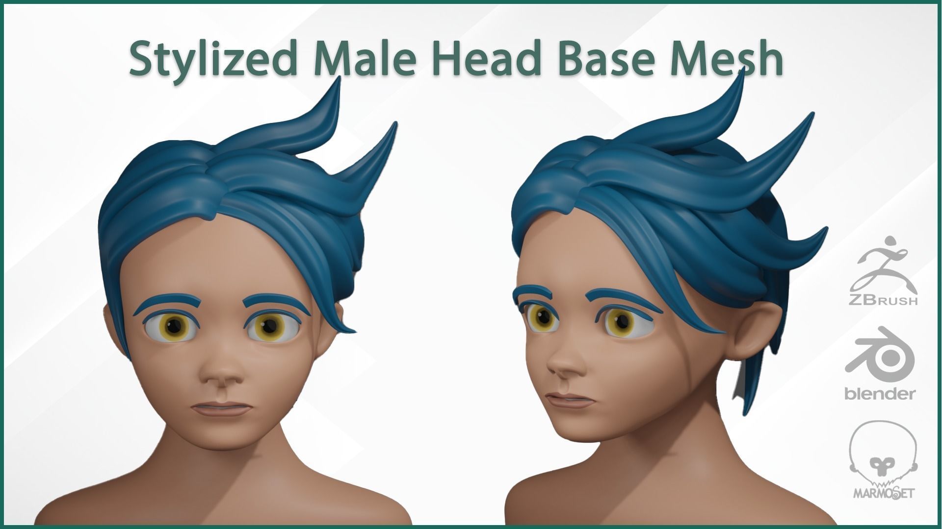 3D model Male Head Stylized Base mesh with Hair in blender curve 3 VR ...