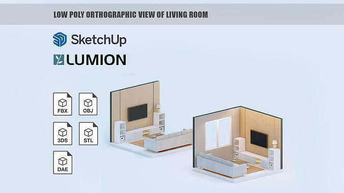 3D model Low poly orthographic view of living room studio house Lumion ...