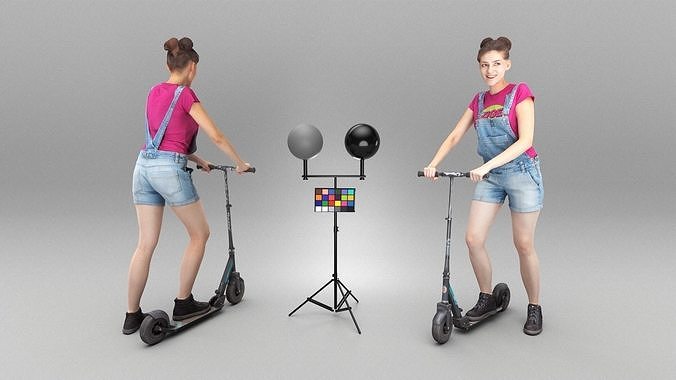 3D model Smiling young woman with scooter 360 VR / AR / low-poly | CGTrader