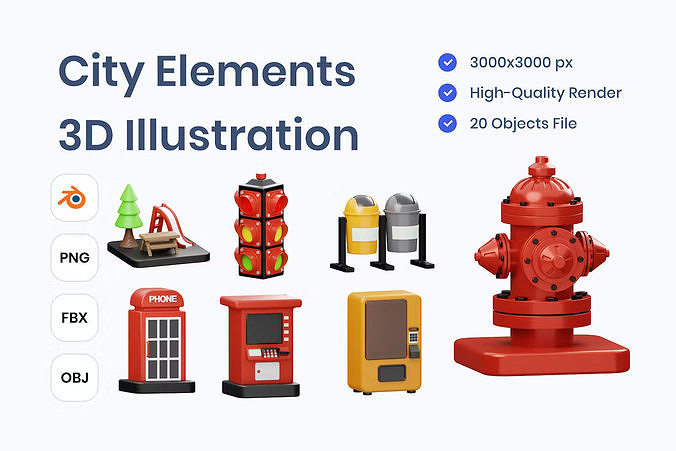 City Elements 3D Illustration 3D model | CGTrader