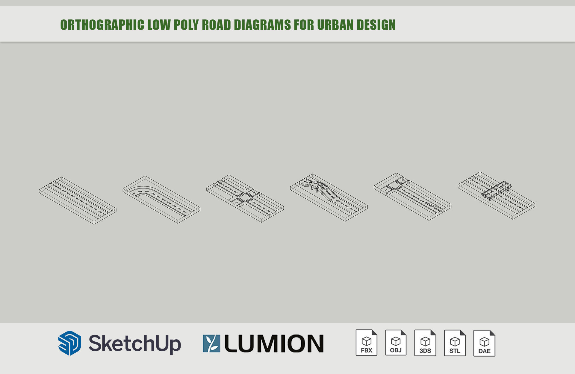 3D model Orthographic low poly Road diagrams for urban design VR / AR ...