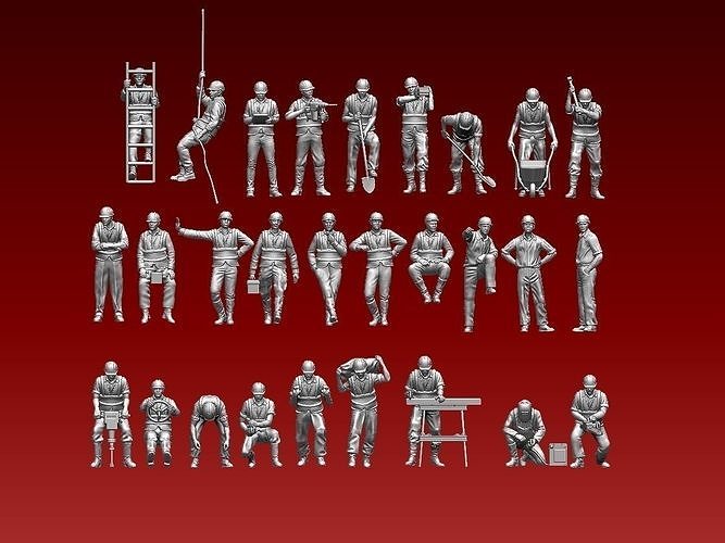 builders construction worker working on table 3D model 3D printable ...