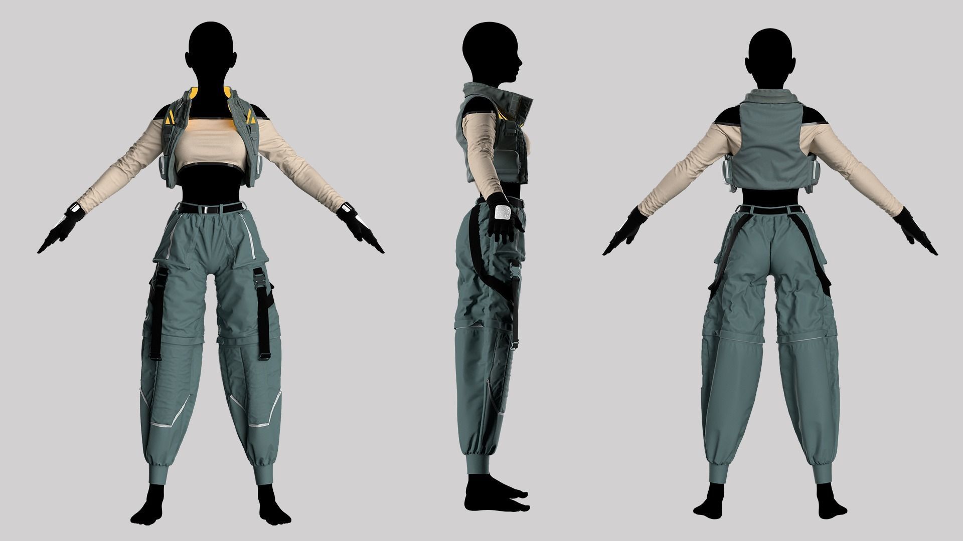 Female TechWear 2 Marvelous Designer Project 3D model | CGTrader