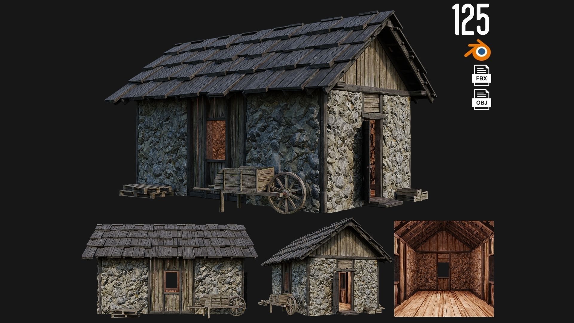 3D model 4 Old Medieval Building Pack 4K Textures GameReady 125 to 128 ...