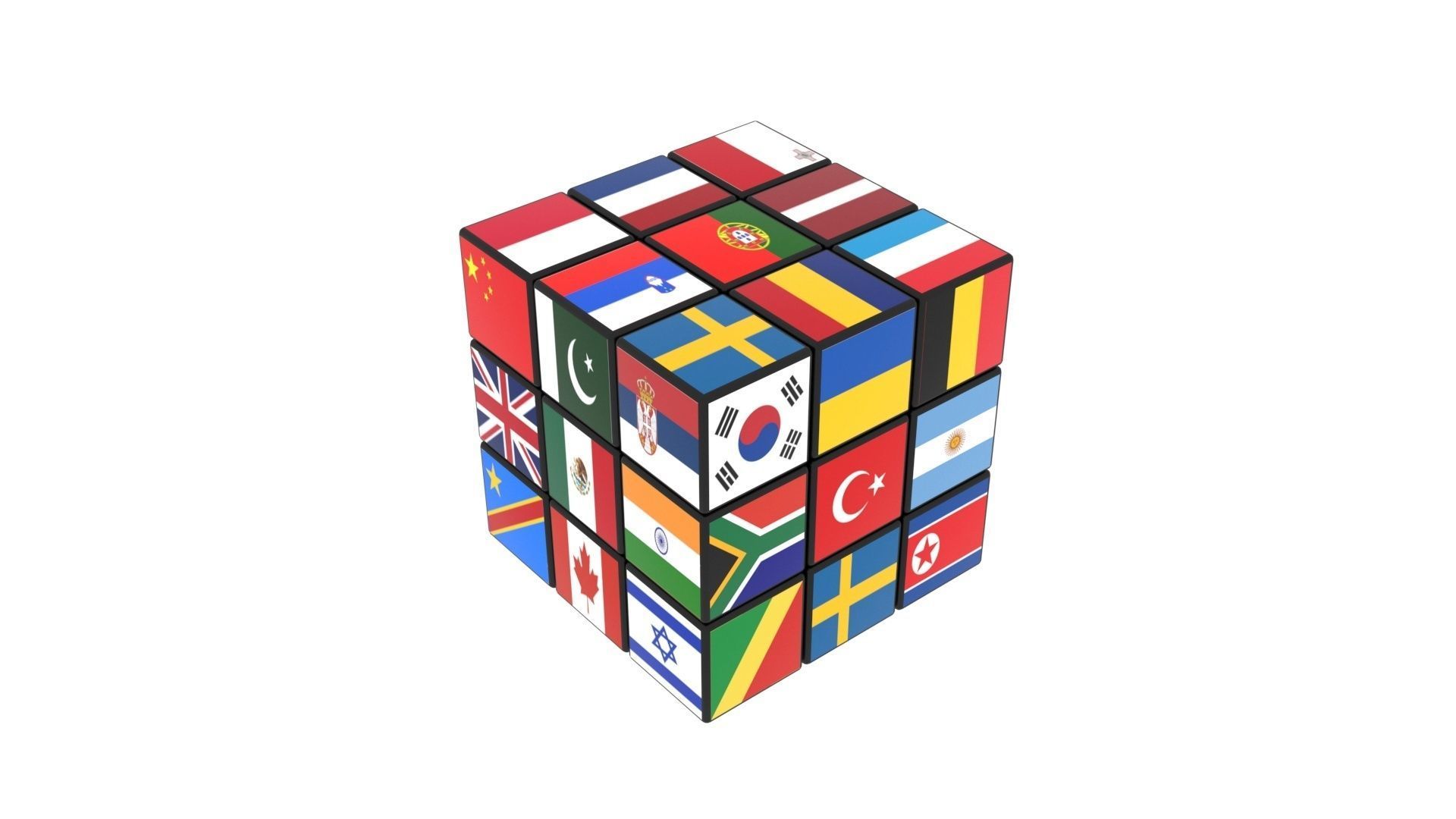 Rubiks Cube With Flags 3D model | CGTrader