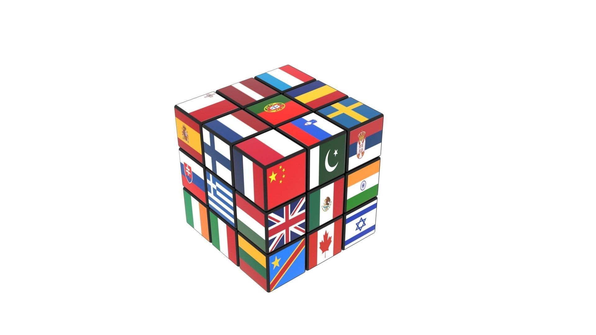 Rubiks Cube With Flags 3D model | CGTrader