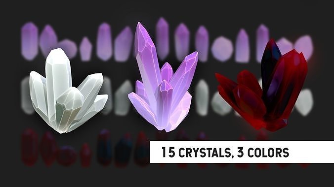 3D model Lowpoly Crystals with 3 PBR materials VR / AR / low-poly ...