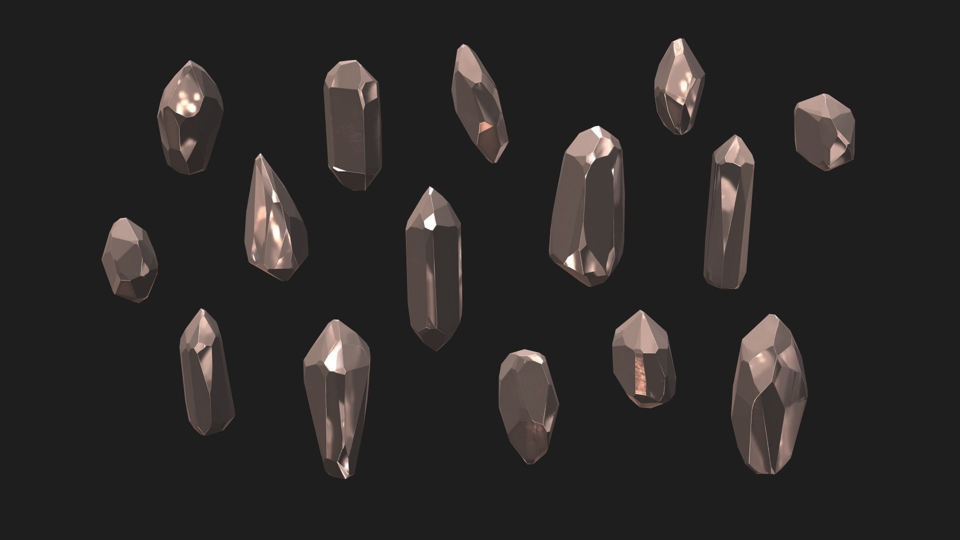 3D model Lowpoly Crystals with 3 PBR materials VR / AR / low-poly ...