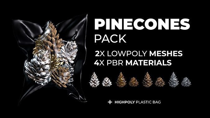 3D model Lowpoly Pinecones with 4 PBR matrials VR / AR / low-poly ...