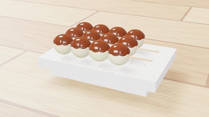 Mitarashi Dango - Dango with sticky soy sauce 3D model | CGTrader