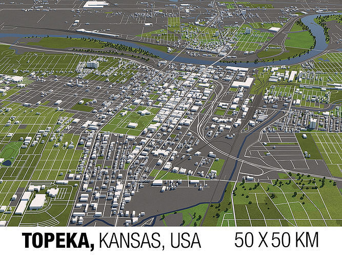 Topeka Kansas USA 50x50km 3D City Map 3D model | CGTrader