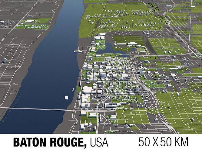 Baton Rouge Louisiana 50x50km 3D City Map 3D model | CGTrader