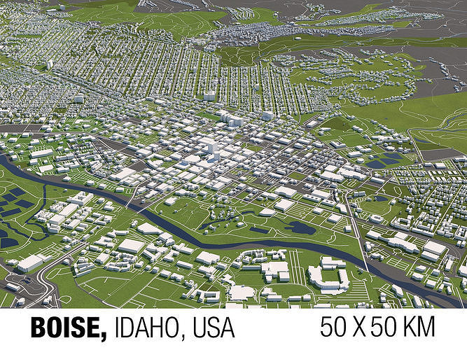 Boise Idaho USA 50x50km 3D City Map 3D model | CGTrader