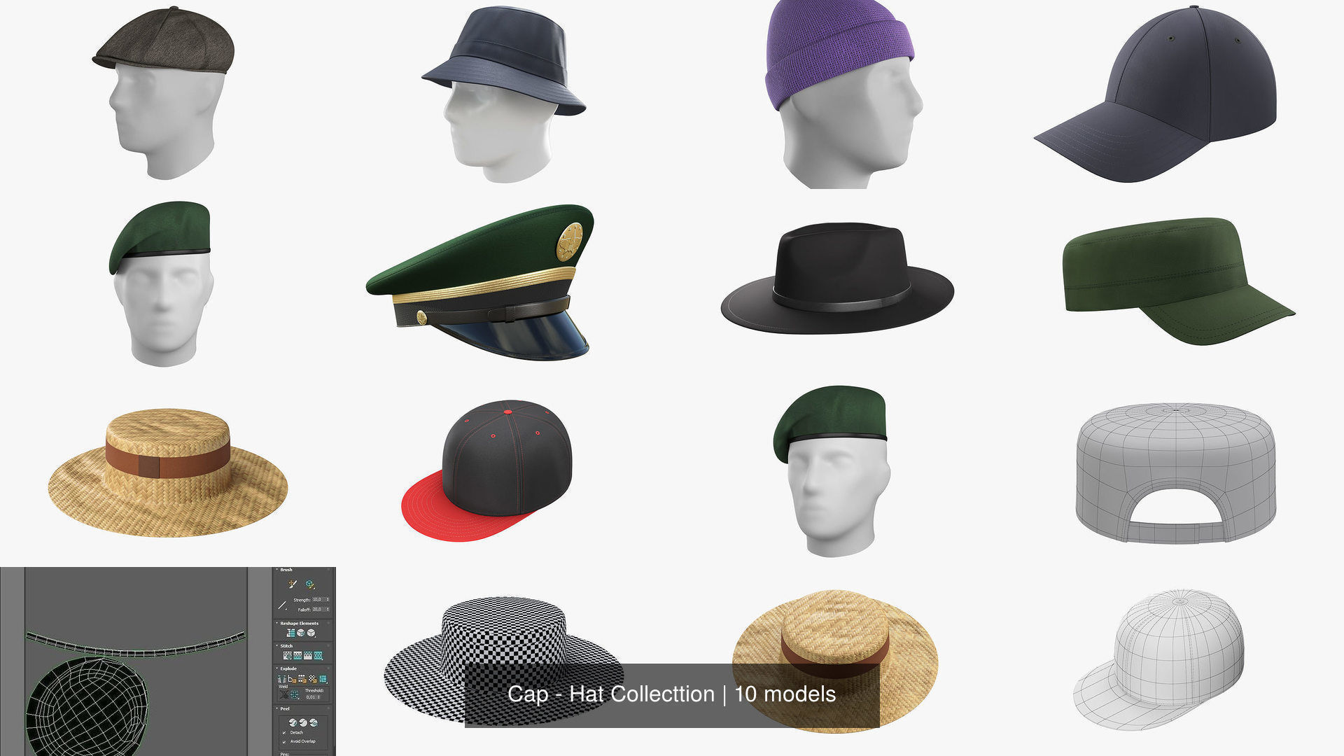 3D Model Collection Cap - Hat Collecttion VR / AR / low-poly | CGTrader