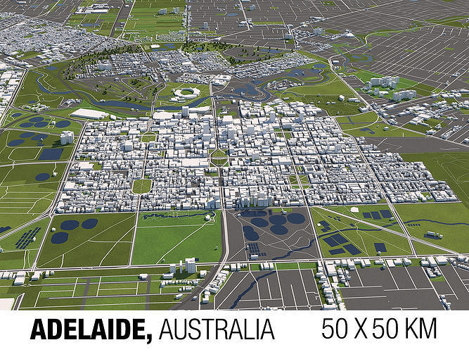 Adelaide Australia 50x50km 3D City Map 3D model | CGTrader