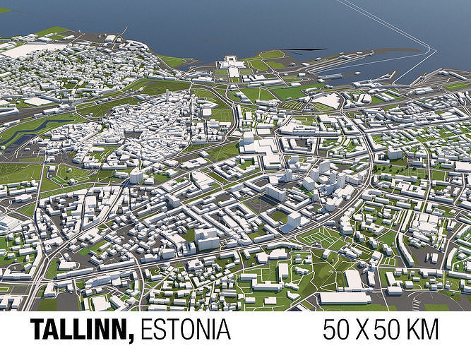Tallinn Estonia 50x50km 3D City Map 3D model | CGTrader