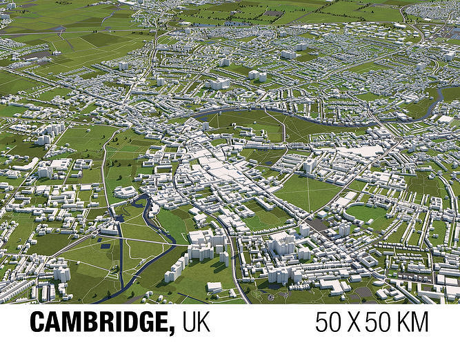 Cambridge UK 50x50km 3D City Map 3D model | CGTrader