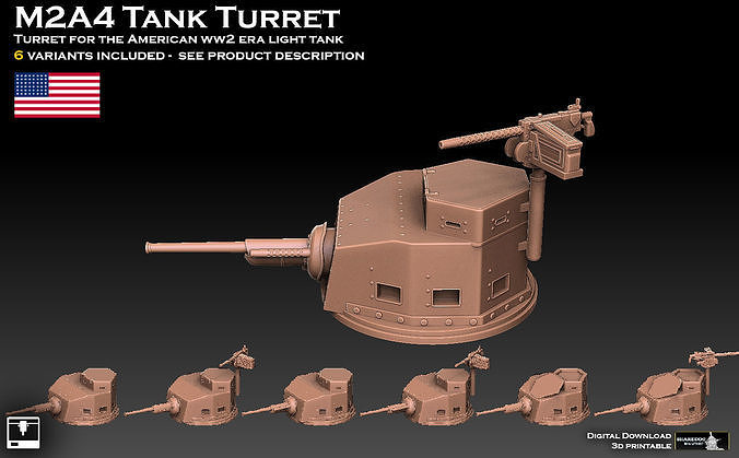 M2A4 Tank Turret 3D model 3D printable | CGTrader