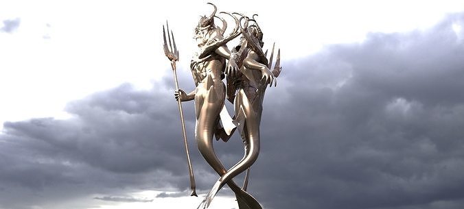 Low poly Merman statue Mirrored 3D model | CGTrader