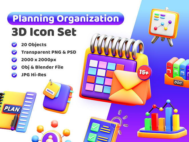 3D model Planning Organization Icon Pack VR / AR / low-poly | CGTrader