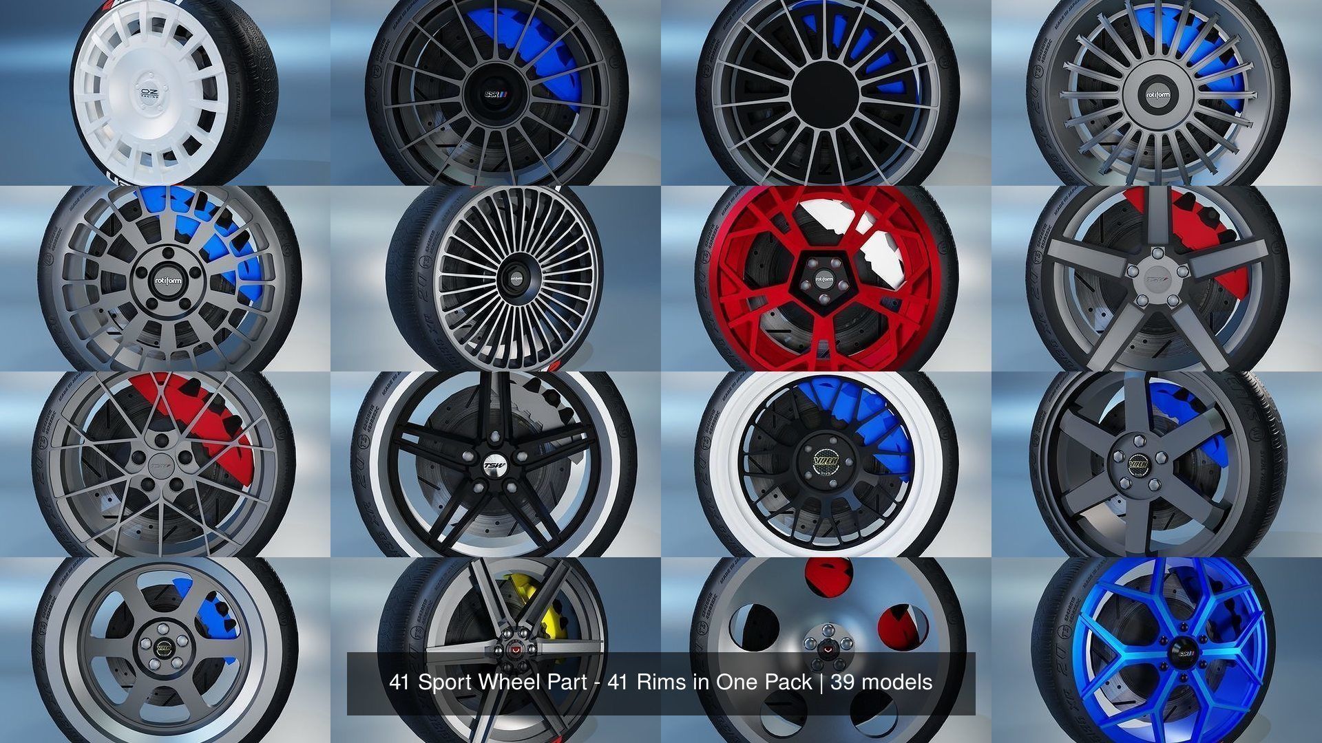 3D Model Collection 41 Sport Wheel Part - 41 Rims in One Pack VR / AR ...