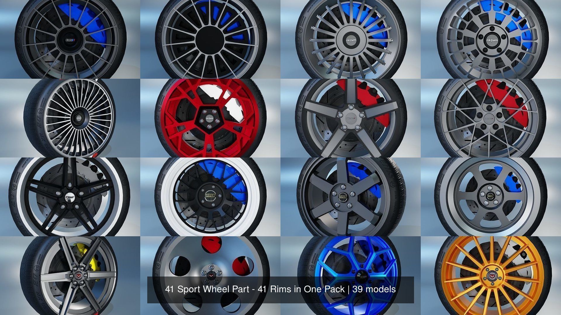 3D Model Collection 41 Sport Wheel Part - 41 Rims in One Pack VR / AR ...