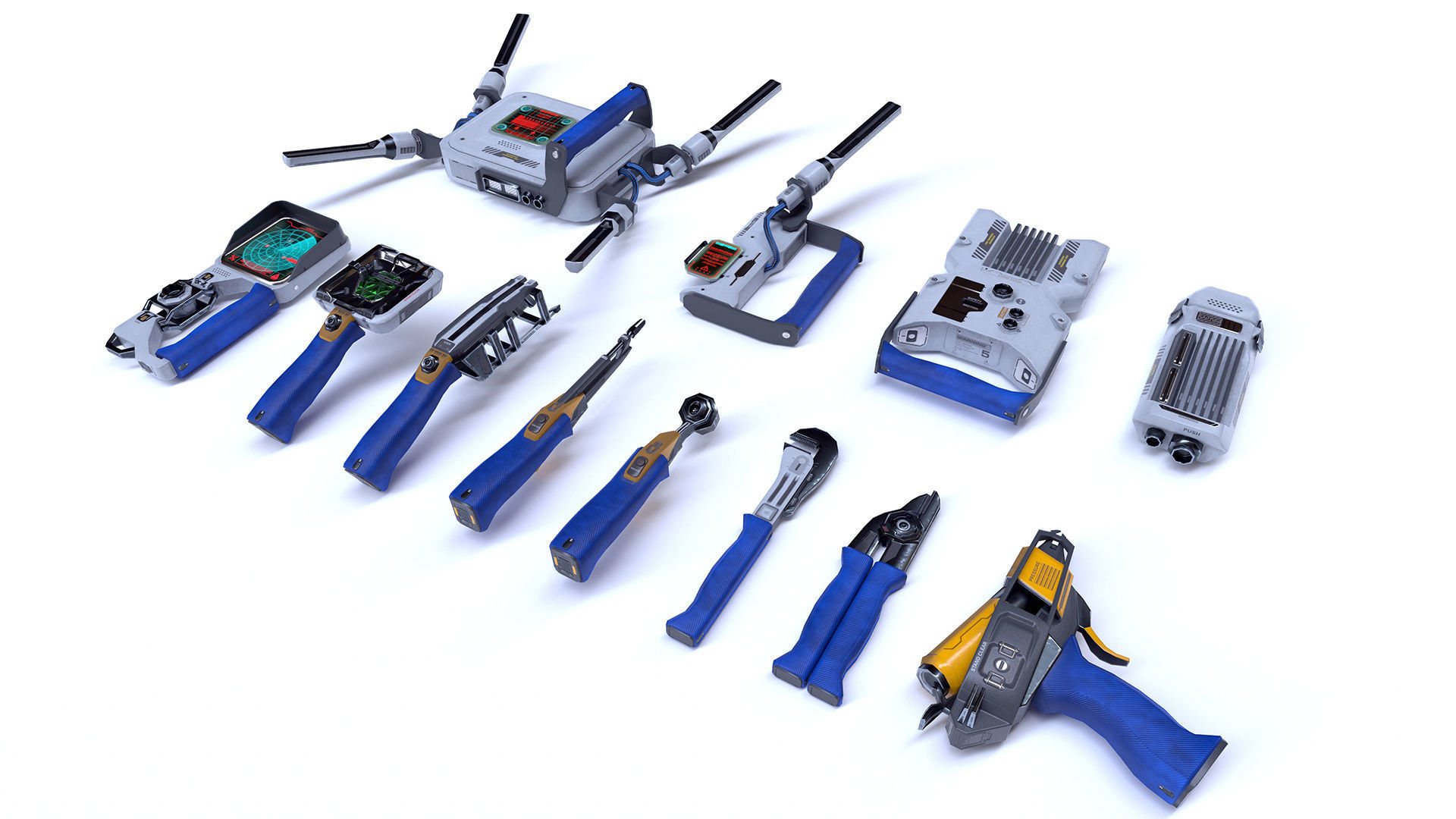 3D model Toolkit sci-fi devices set - lowpoly PBR VR / AR / low-poly ...