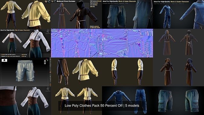 3D Model Collection Low Poly Clothes Pack 50 Percent Off VR / AR / low ...
