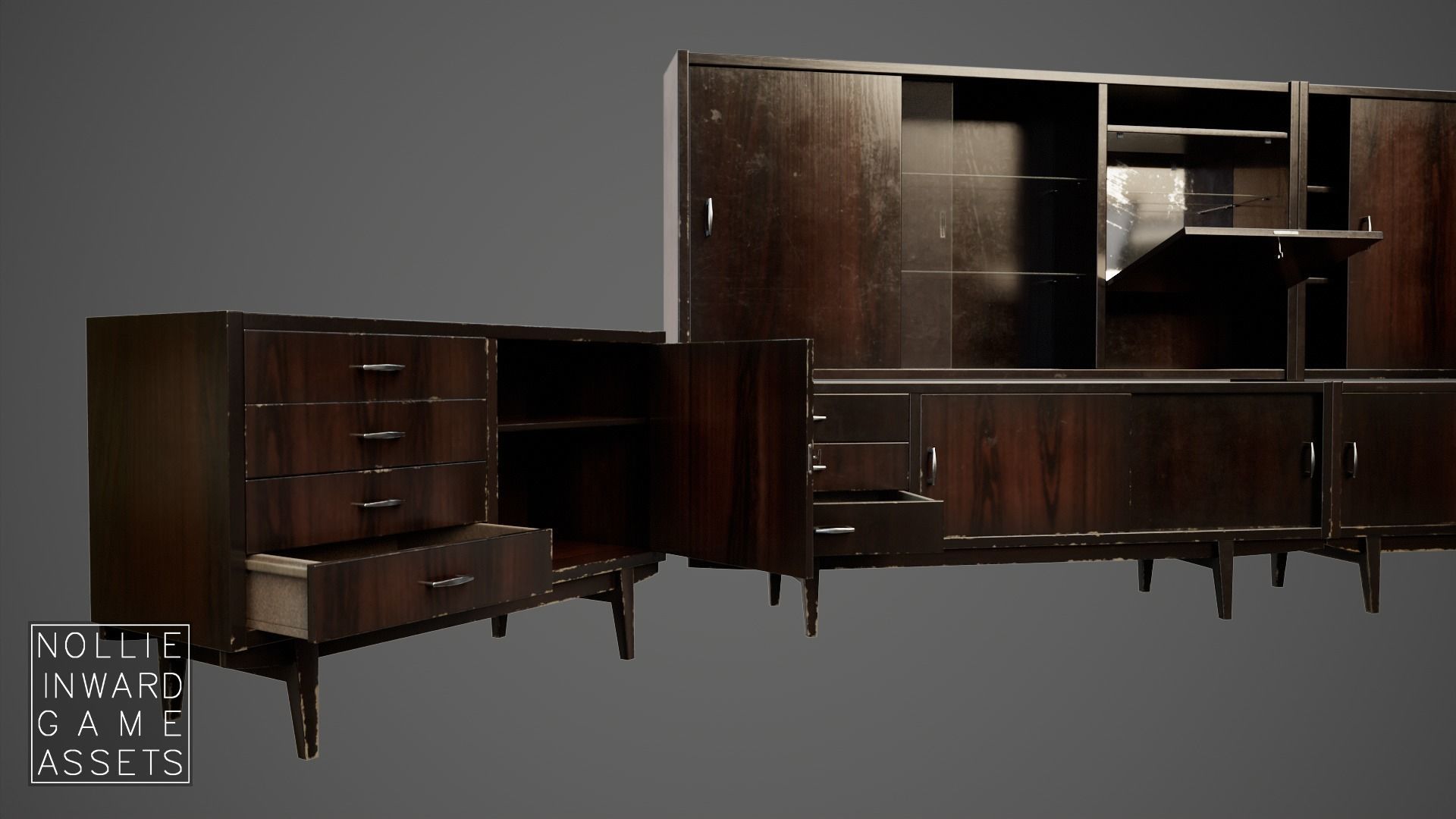 3D Model Collection Soviet Furniture Vol1 - Dark Variants VR / AR / low ...