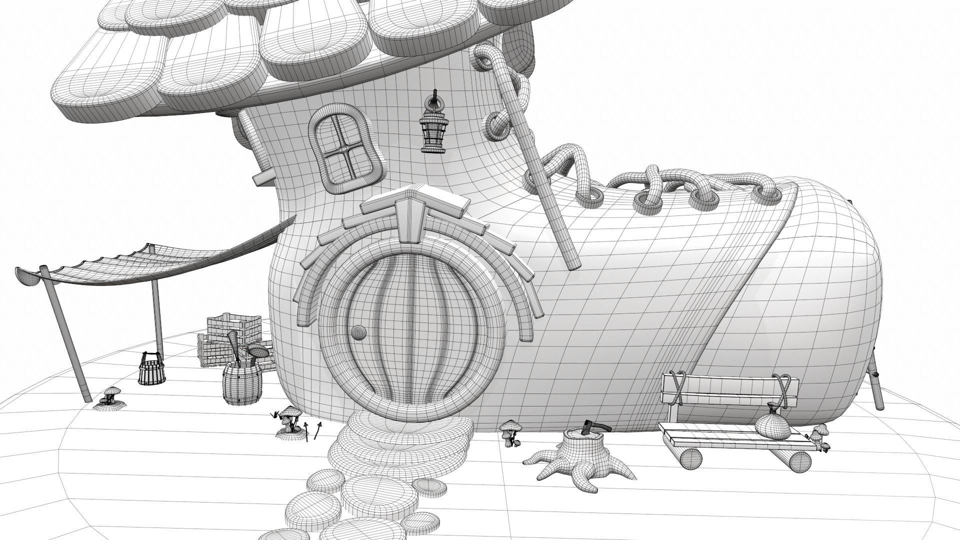 Cartoon boot house and props 3D model | CGTrader
