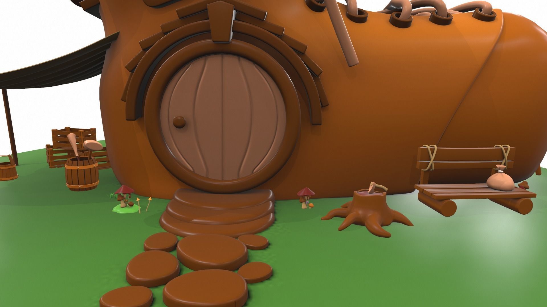 Cartoon boot house and props 3D model | CGTrader