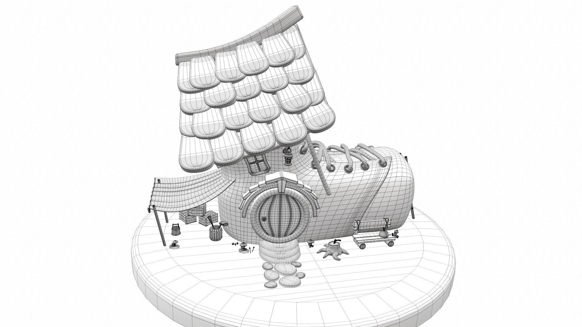 Cartoon boot house and props 3D model | CGTrader