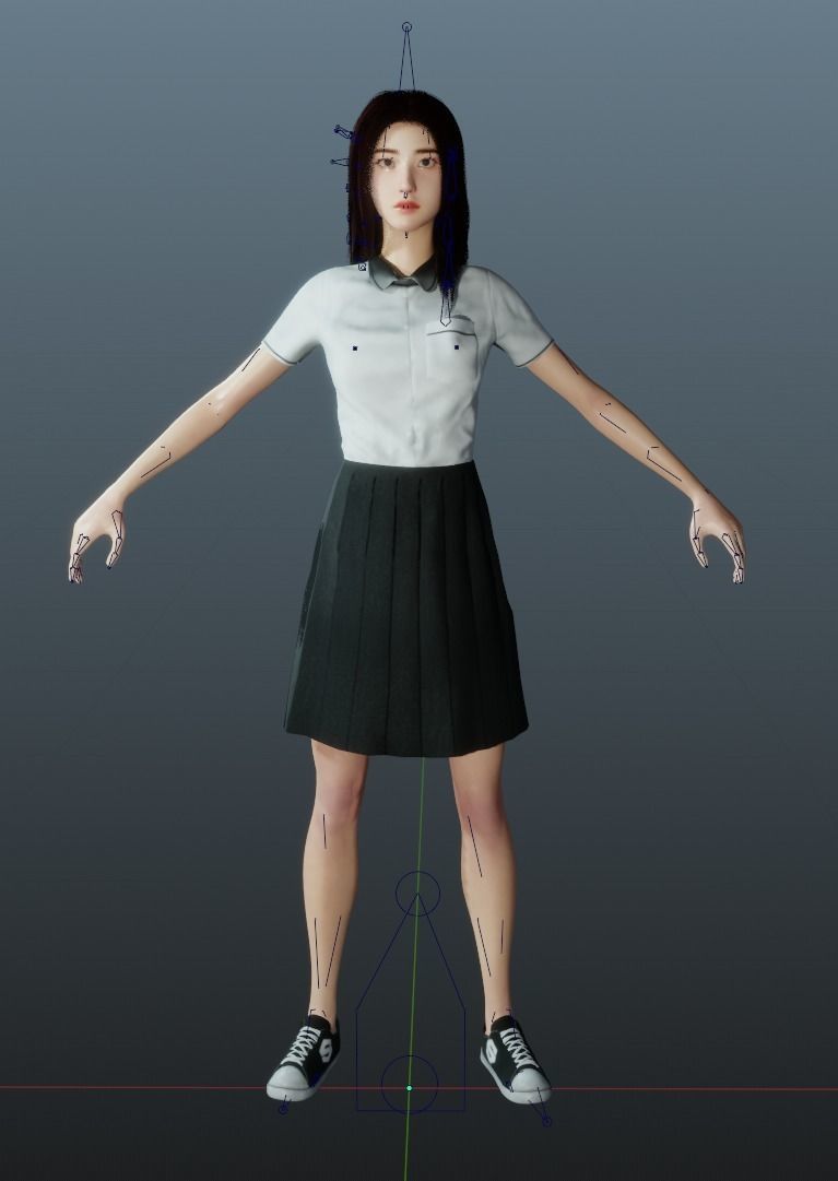 3D model Korean Style School Girl Low-poly 3D model VR / AR / low-poly ...