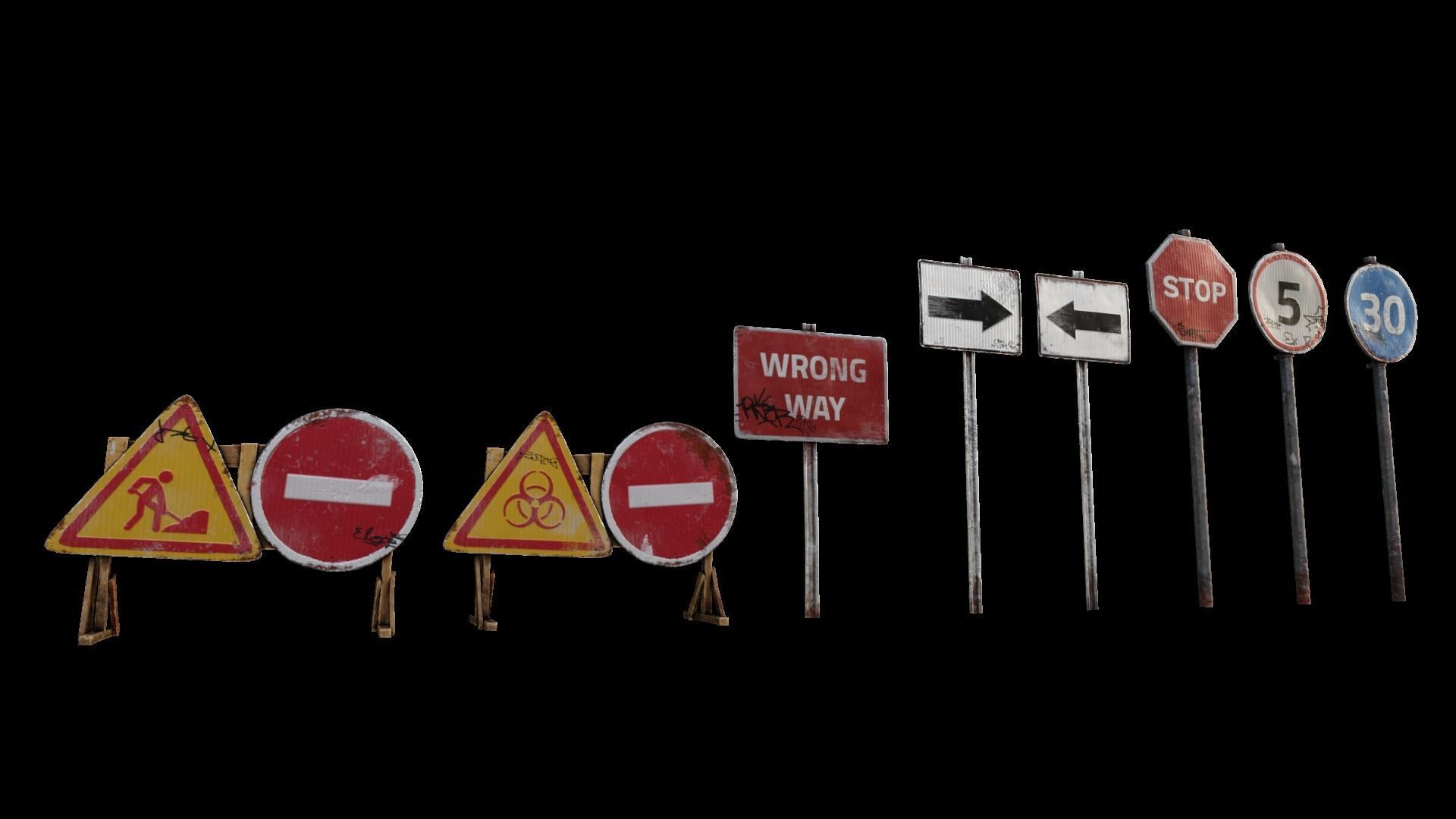 3D model STOP Street Sign post-apocalyptic dirty painted rusty low poly ...